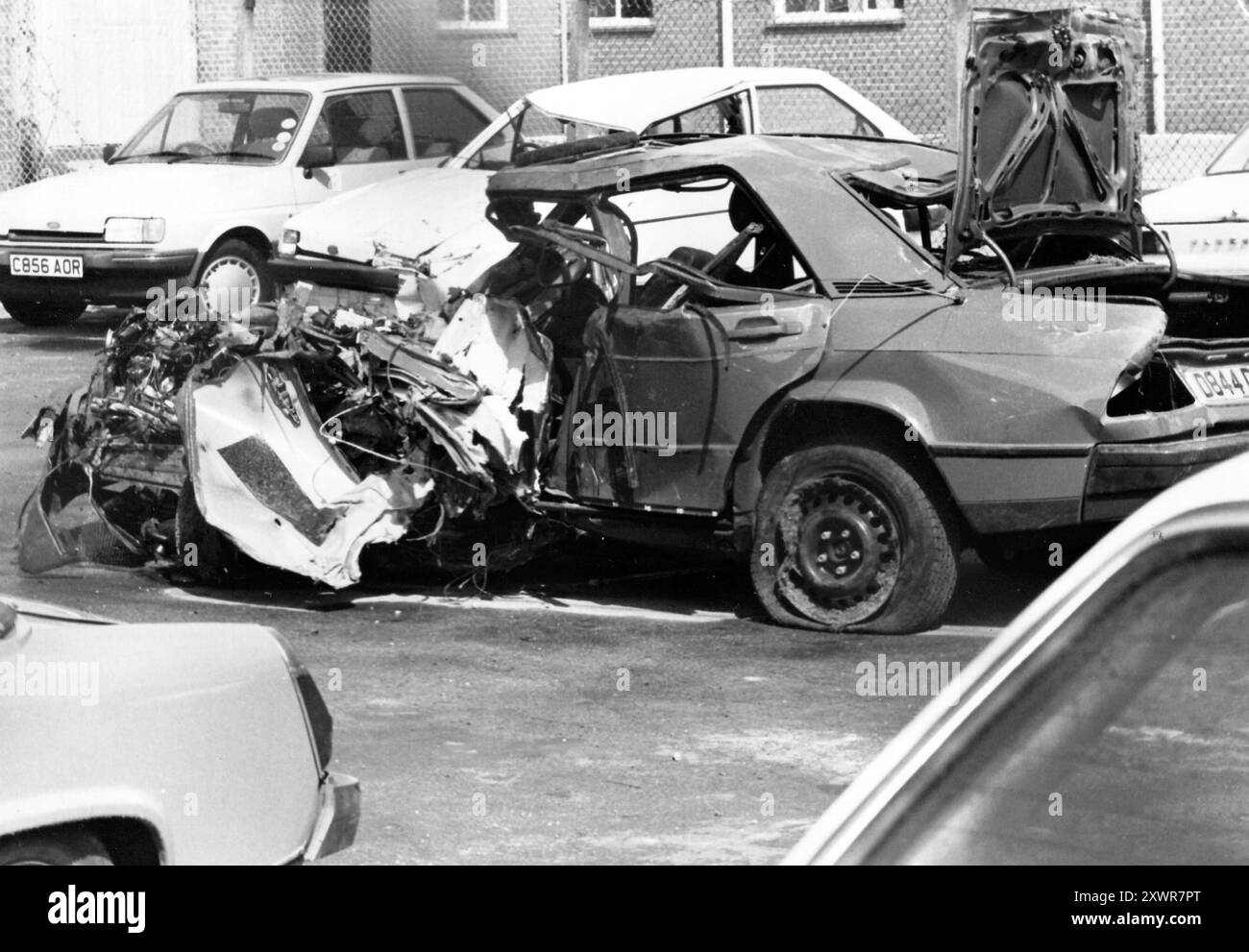 THE WRECKAGE OF THE MERCEDES THAT CRASHED AT BIRDHAM, NEAR CHICHESTER ...
