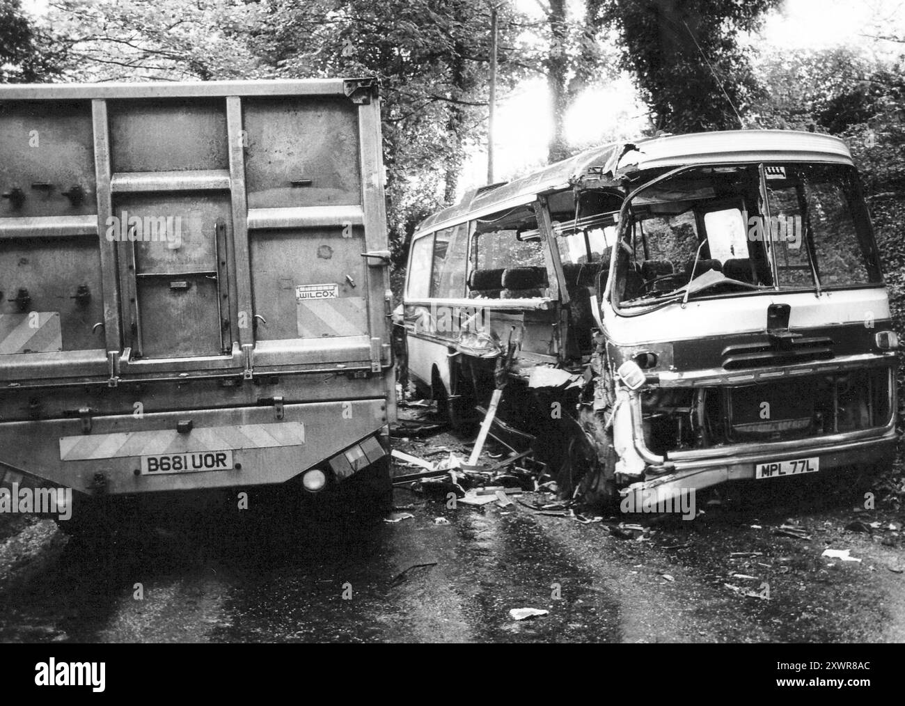 THE WRECKAGE OF THE SCHOOL BUS INVOLVED IN AN ACCIDENT WITH A LORRY ...