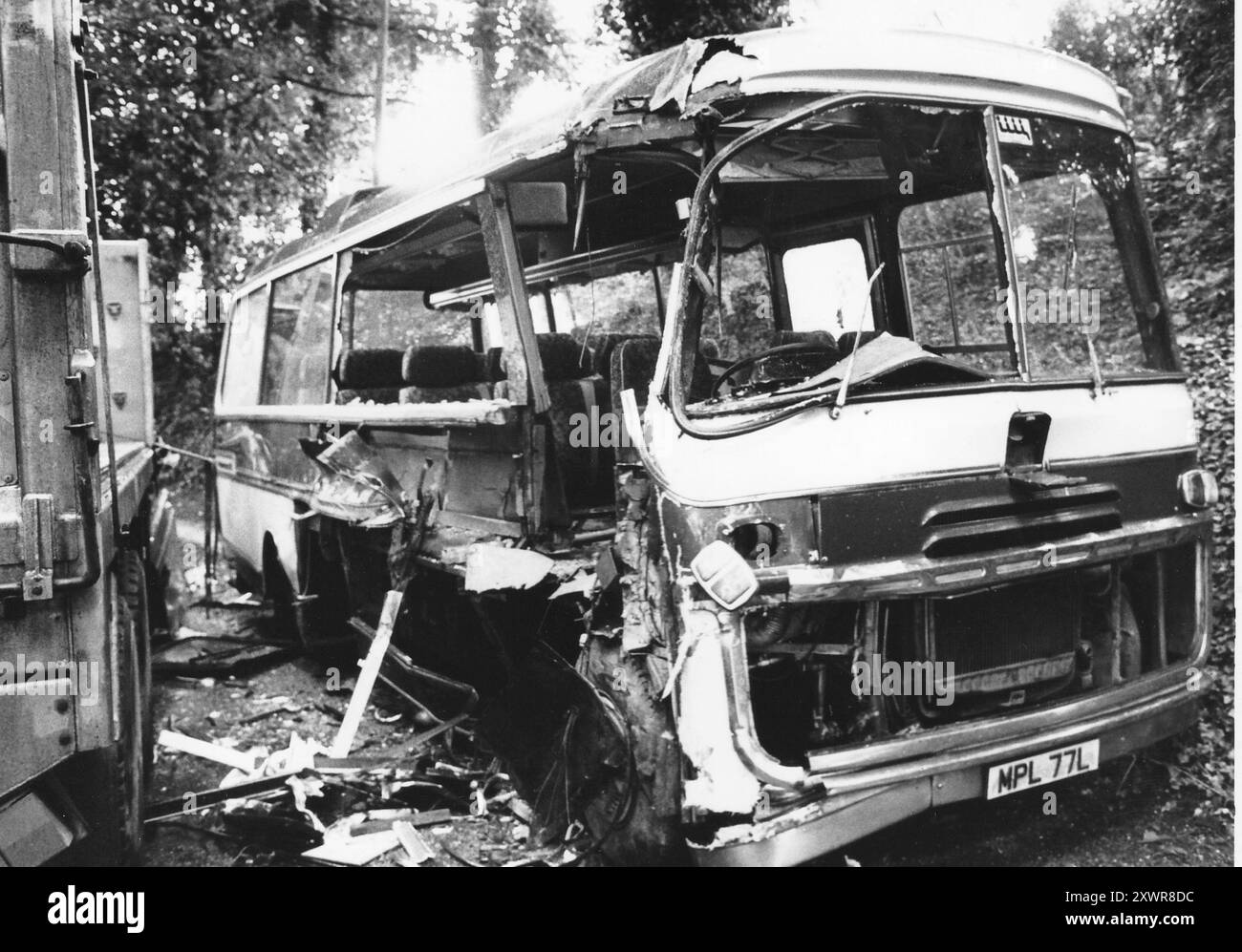 THE WRECKAGE OF THE SCHOOL BUS INVOLVED IN AN ACCIDENT WITH A LORRY ...