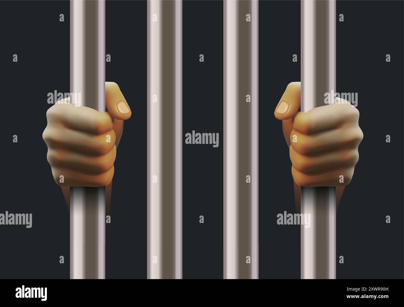 Hands holding prison bars. Sentenced behind jail cage bars, punishment ...