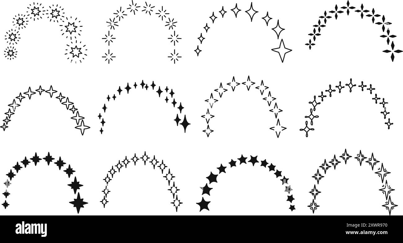 Starry arch. Magic starburst rainbow, minimalist doodle twinkling ...