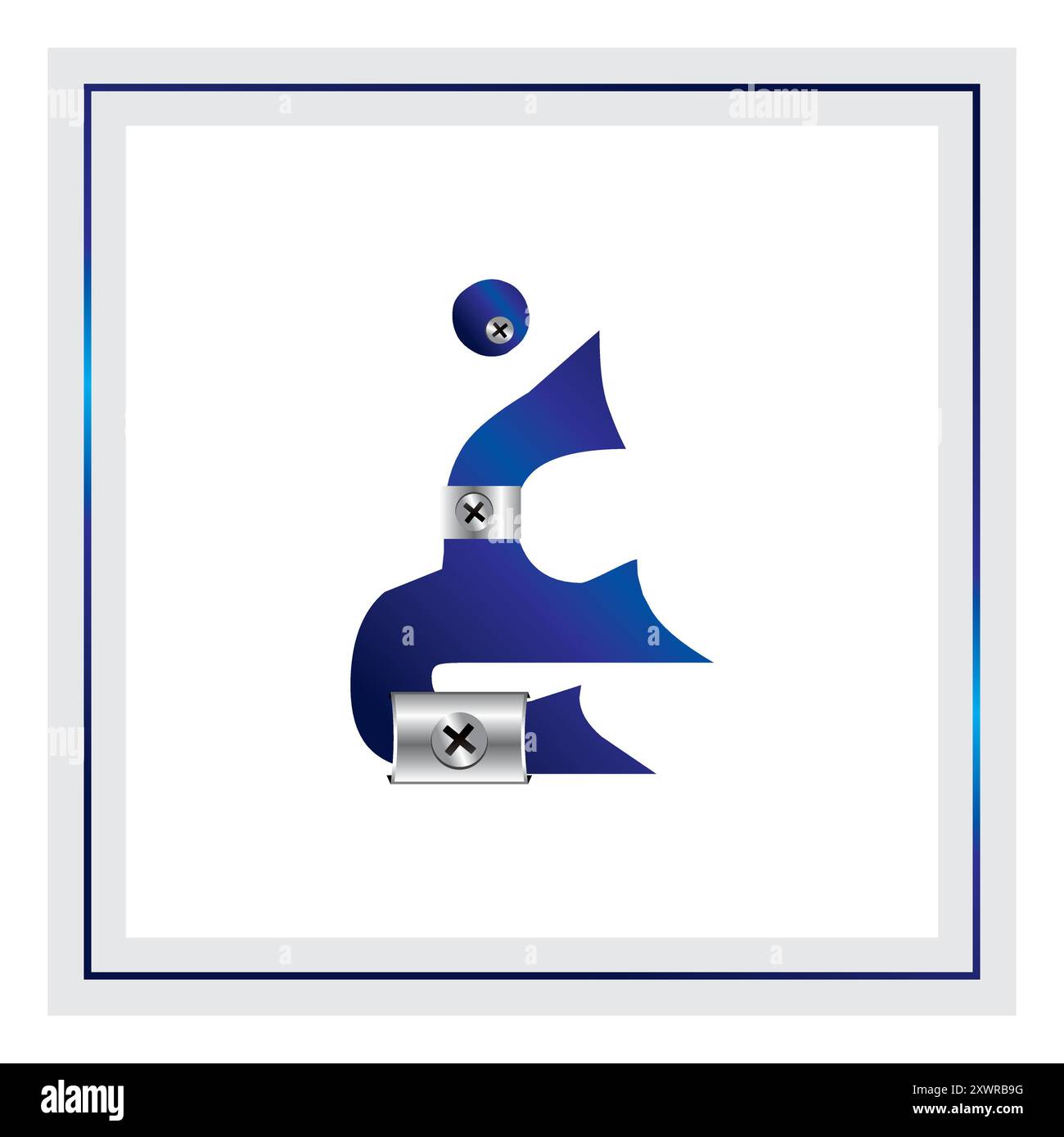 Arabic Kufic Typography A-Z Blue and Silver Alphabet Set with long ...