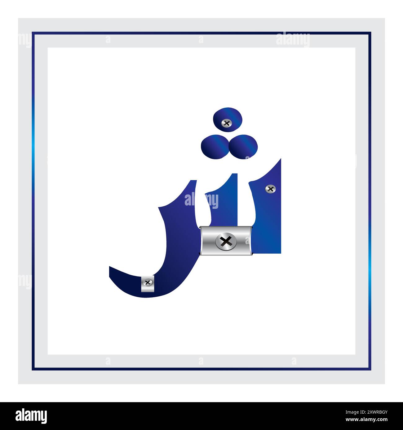 Arabic Kufic Typography A-Z Blue and Silver Alphabet Set with long ...