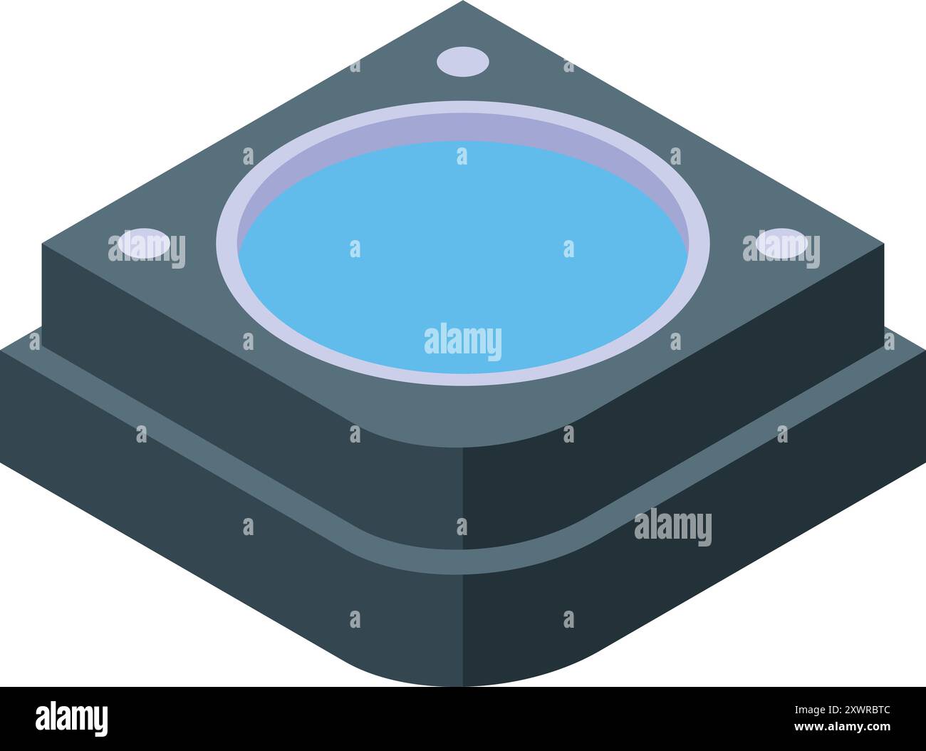 Isometric icon of a round empty stone fountain being installed on a ...