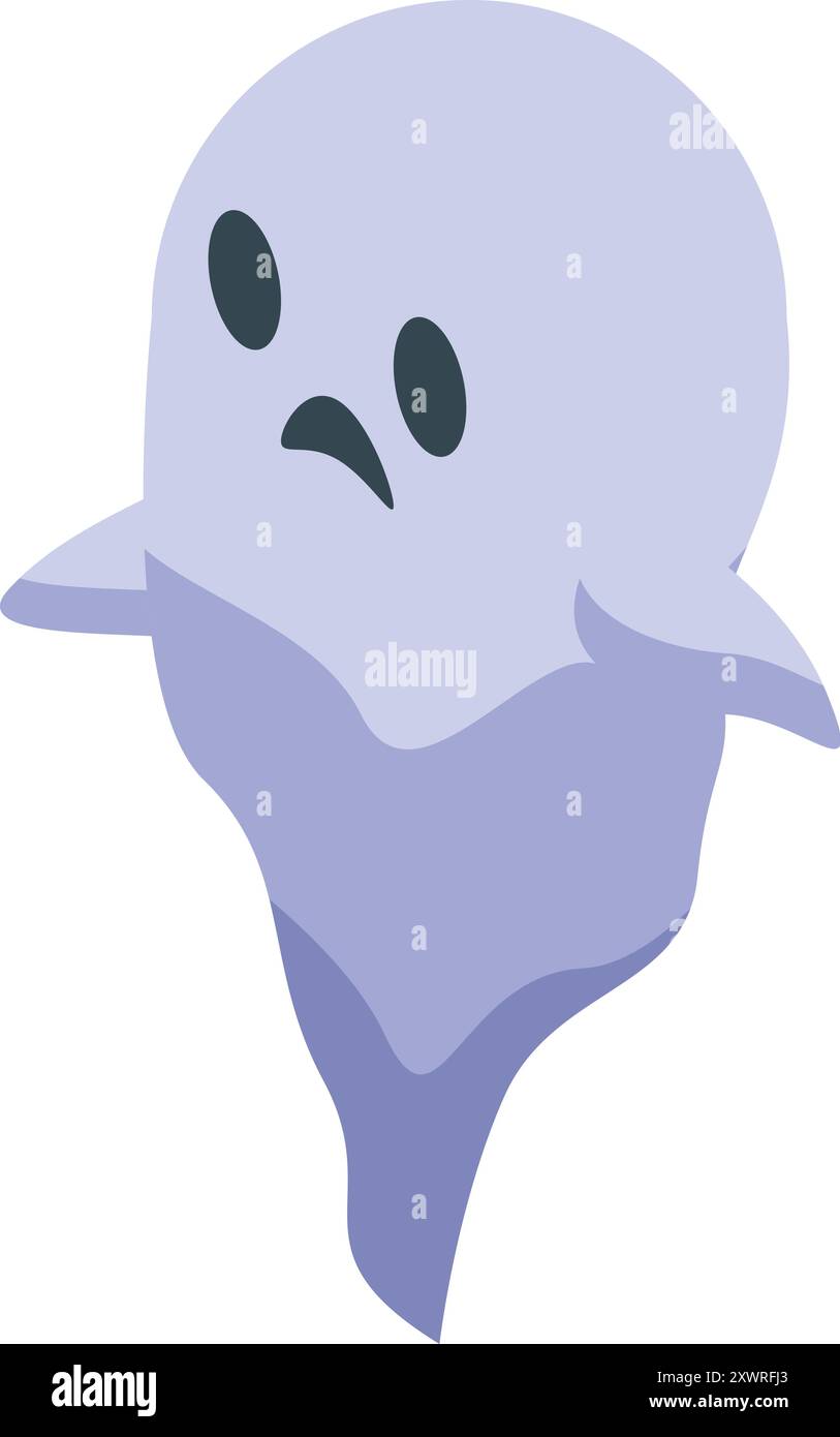 Sad cartoon ghost floating with arms outstretched isometric ...