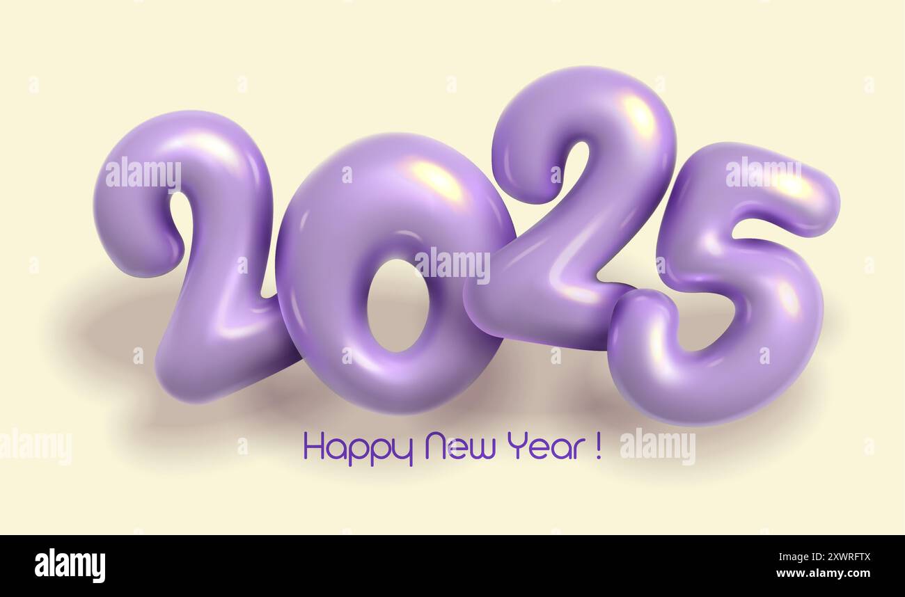 Realistic shiny 3D purple numbers 2025 on light background Stock Vector ...