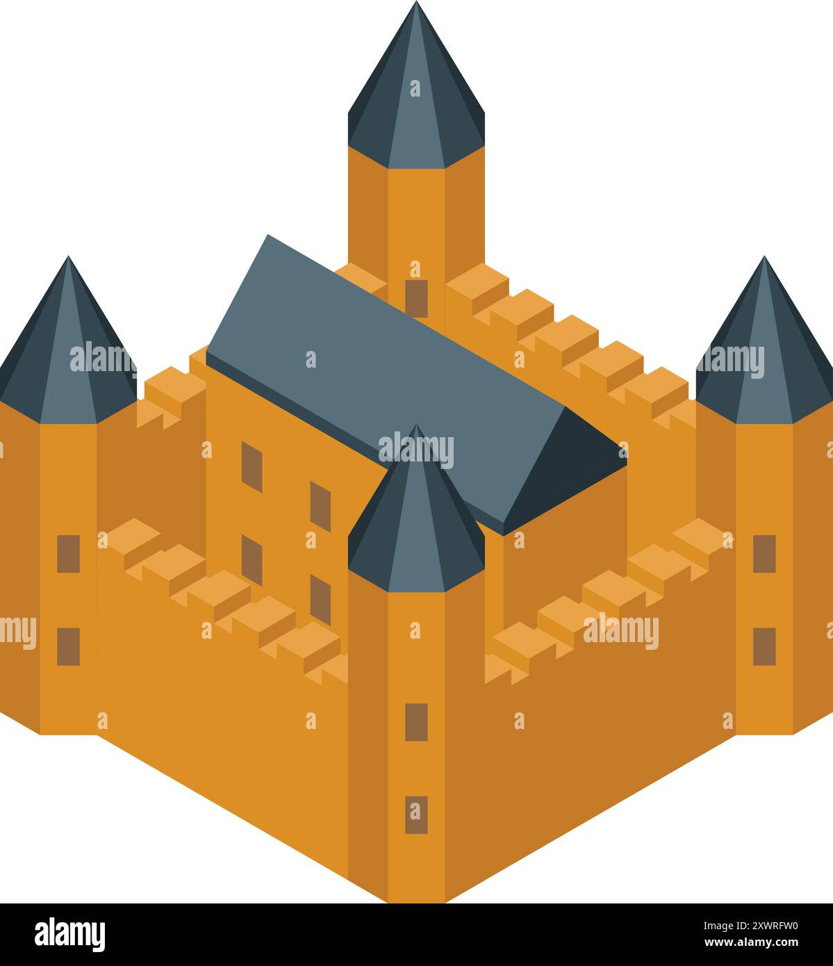 Isometric icon of a medieval castle, a symbol of history and power ...