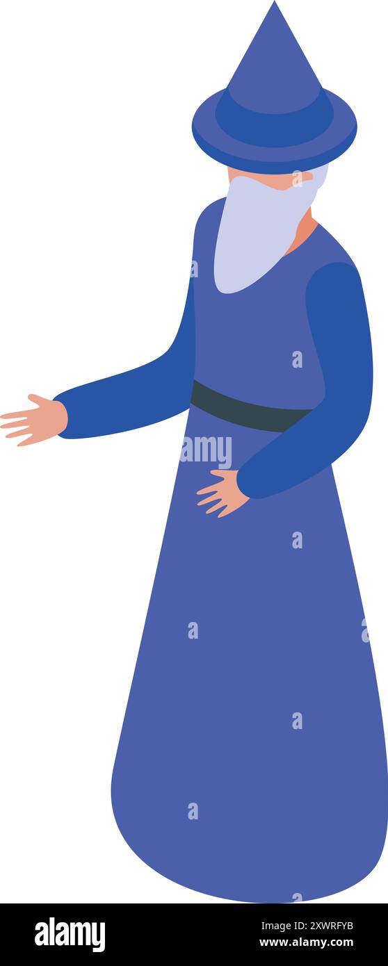Illustration of a wizard wearing a blue robe and hat, gesturing with ...