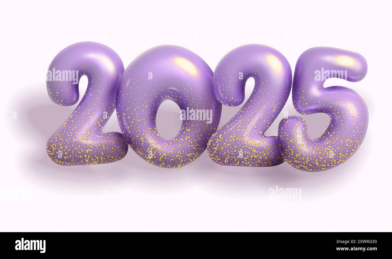 Realistic shiny 3D purple numbers 2025 on light background Stock Vector ...