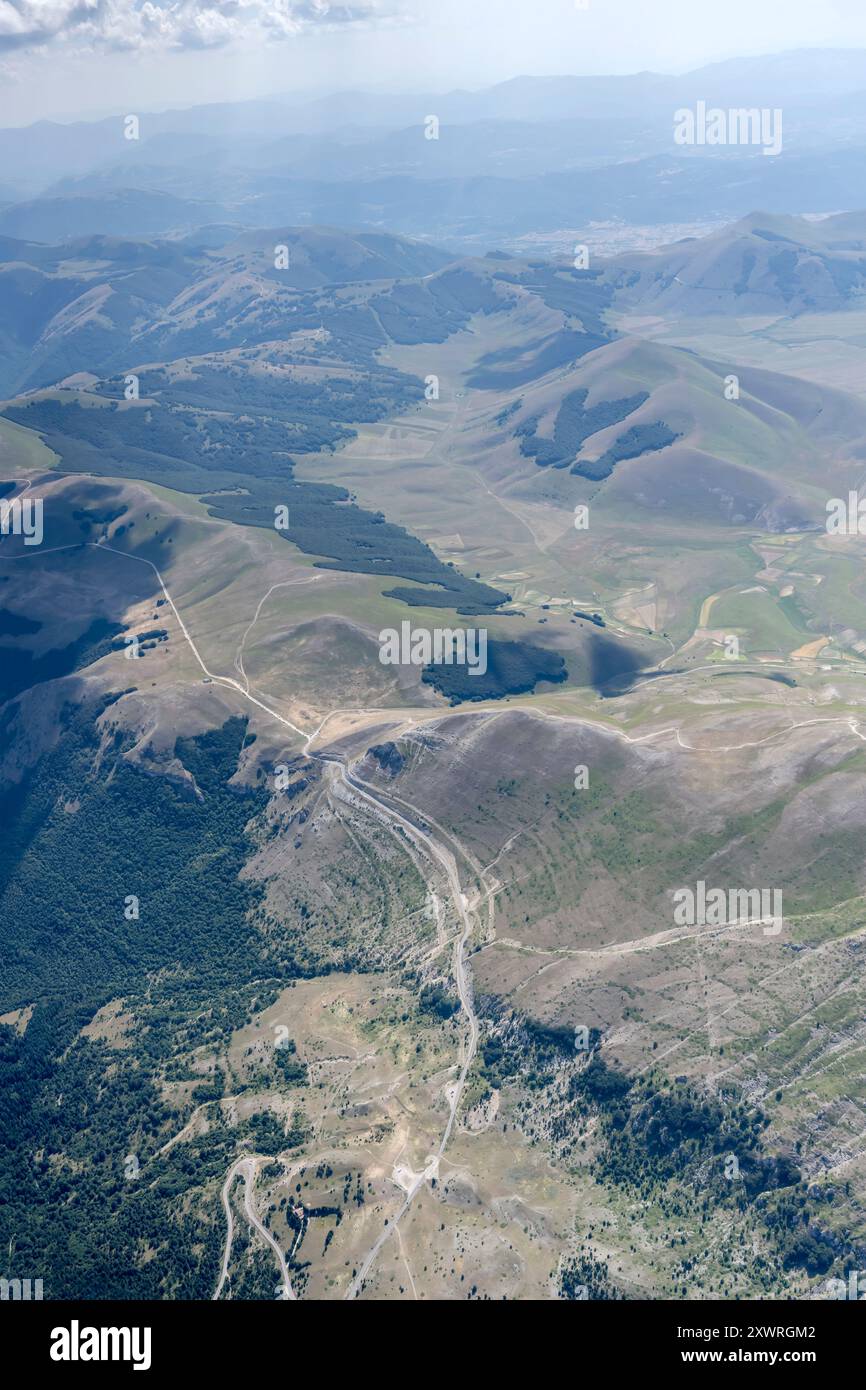 aerial landscape, from a glider plane, with Forca di Presta pass and ...