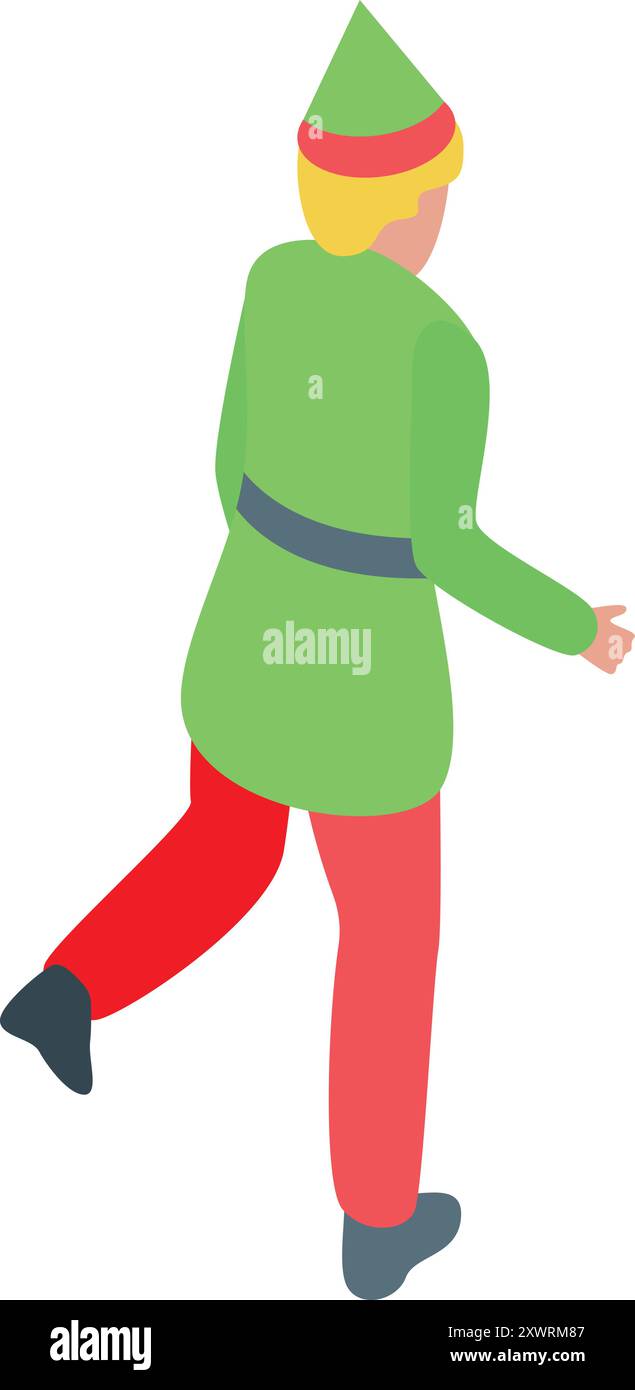 Christmas elf walking away dressed in green and red Stock Vector Image ...