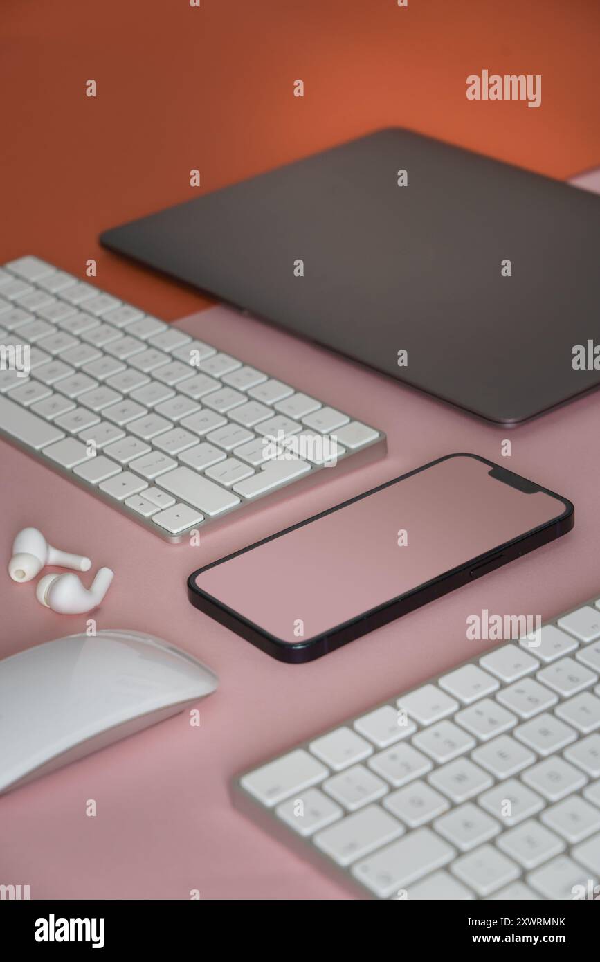 Office electronic smart devices. Empty smartphone touch screen ...