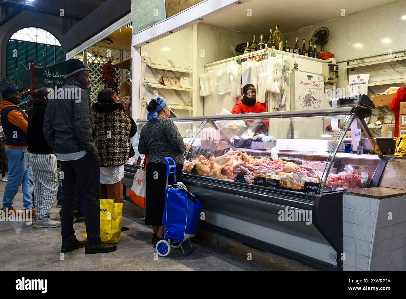 A butcher shop inside the Central Market of San Lorenzo in the city ...