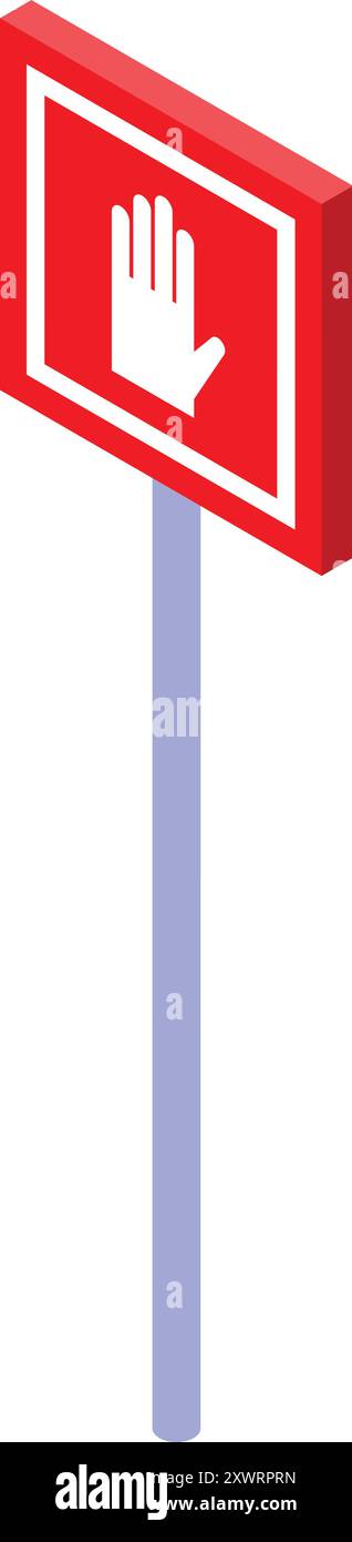 Red square stop sign showing stop hand gesture, isometric view Stock ...