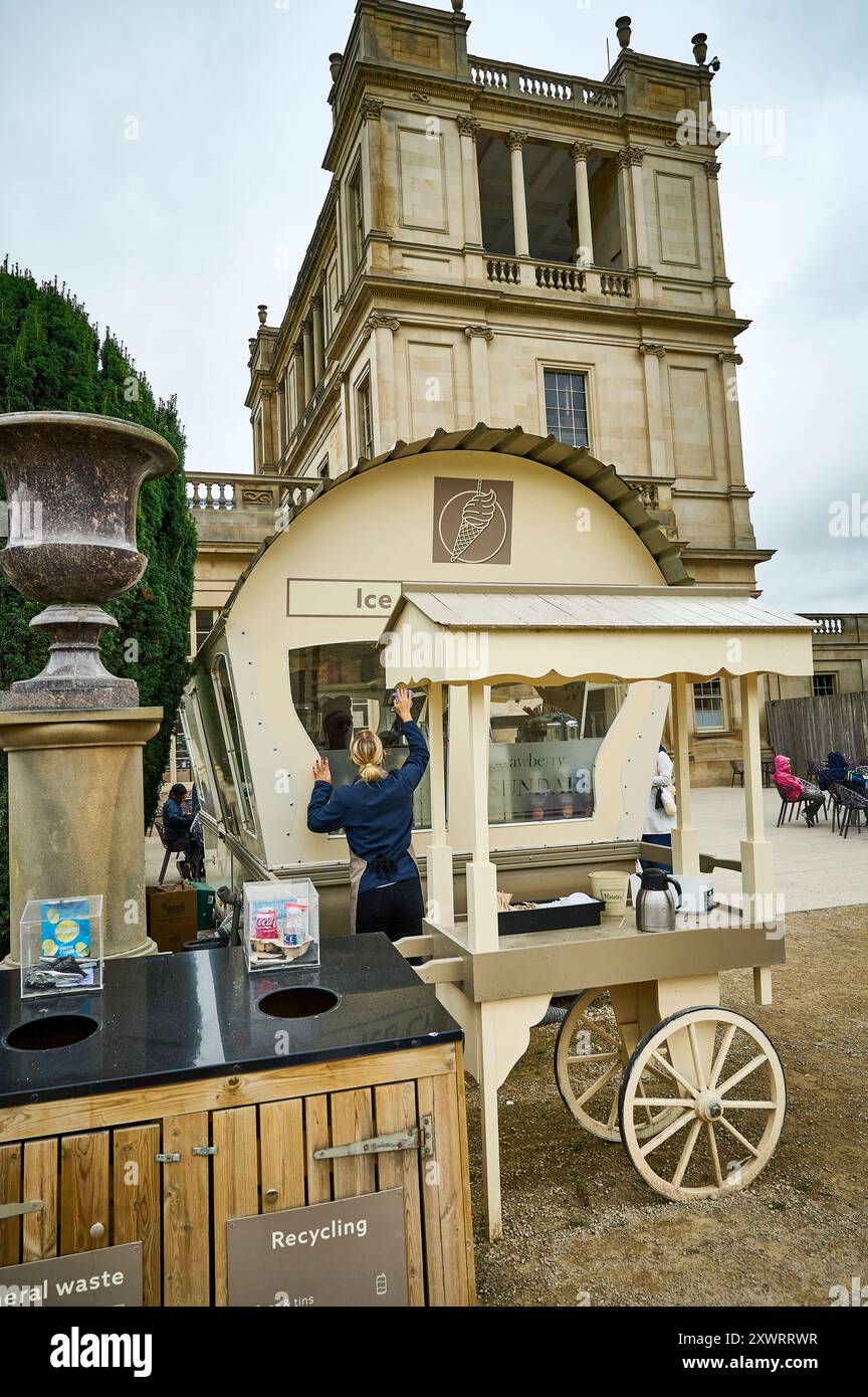 Cleaning the windows of ornate food stall in the grounds of Chatsworth ...