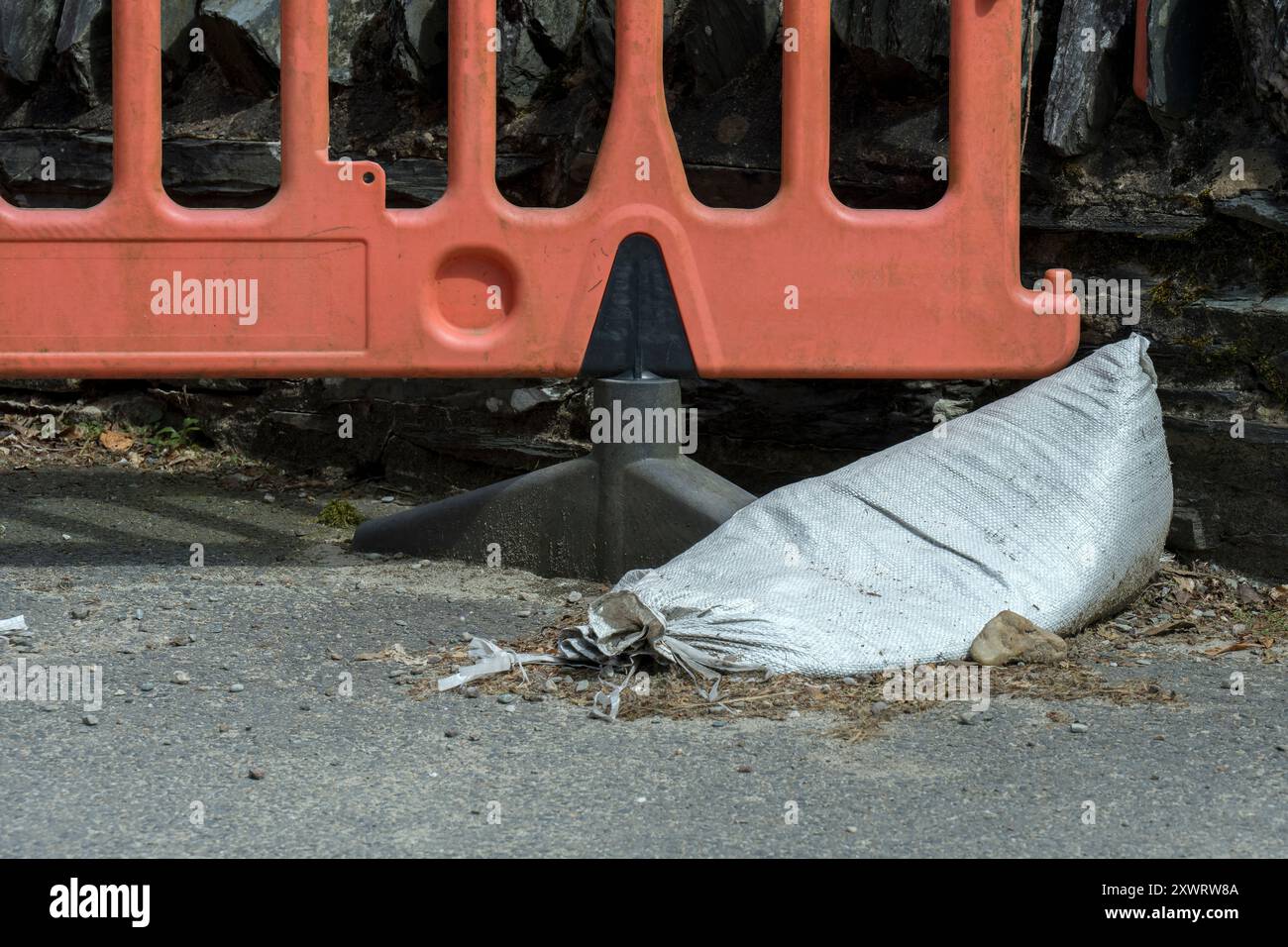 Worksite Pedestrian Barriers on village street Stock Photo - Alamy