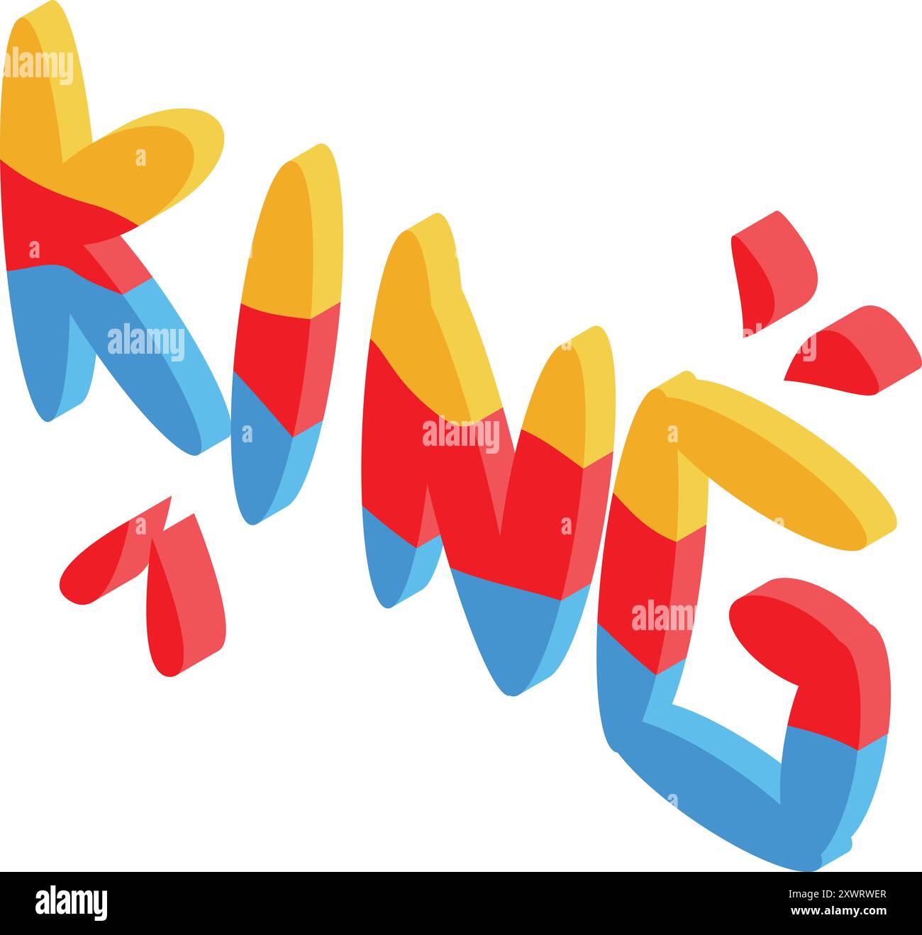 Colorful king text with isometric effect forming crown shape Stock ...