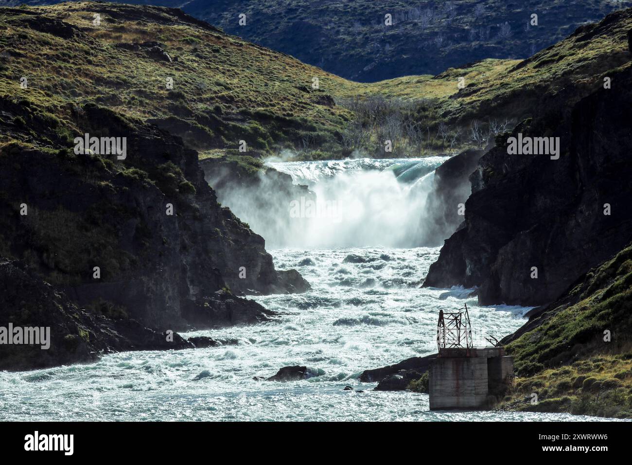 Aerial View to the Salto Grande waterfall on the Paine River in the ...
