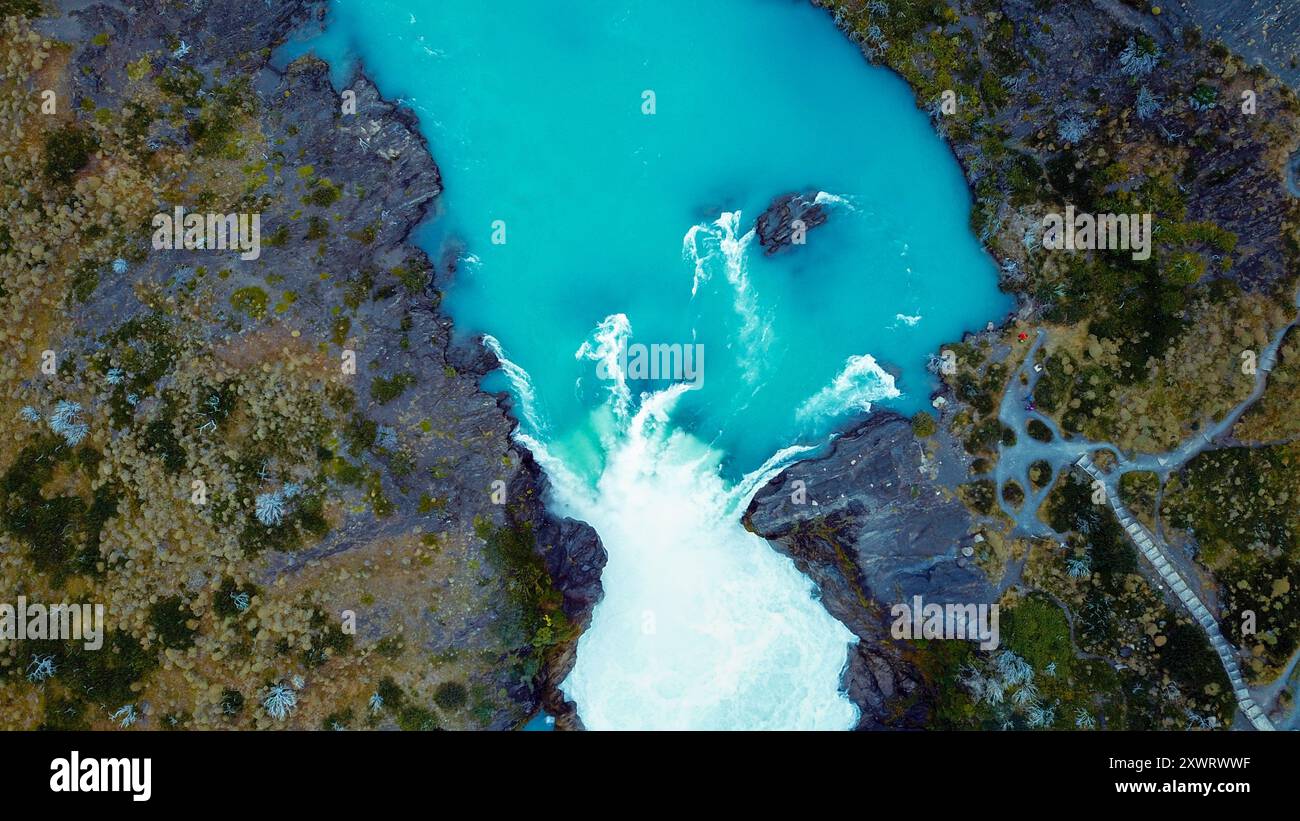 Aerial View to the Salto Grande waterfall on the Paine River in the ...