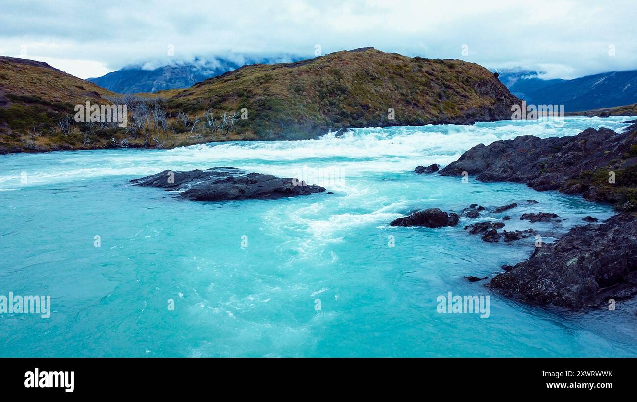 Aerial View to the Salto Grande waterfall on the Paine River in the ...