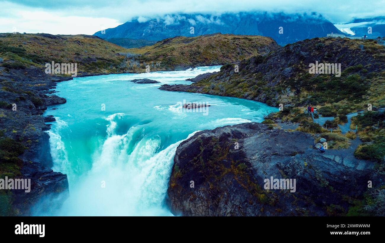 Aerial View to the Salto Grande waterfall on the Paine River in the ...