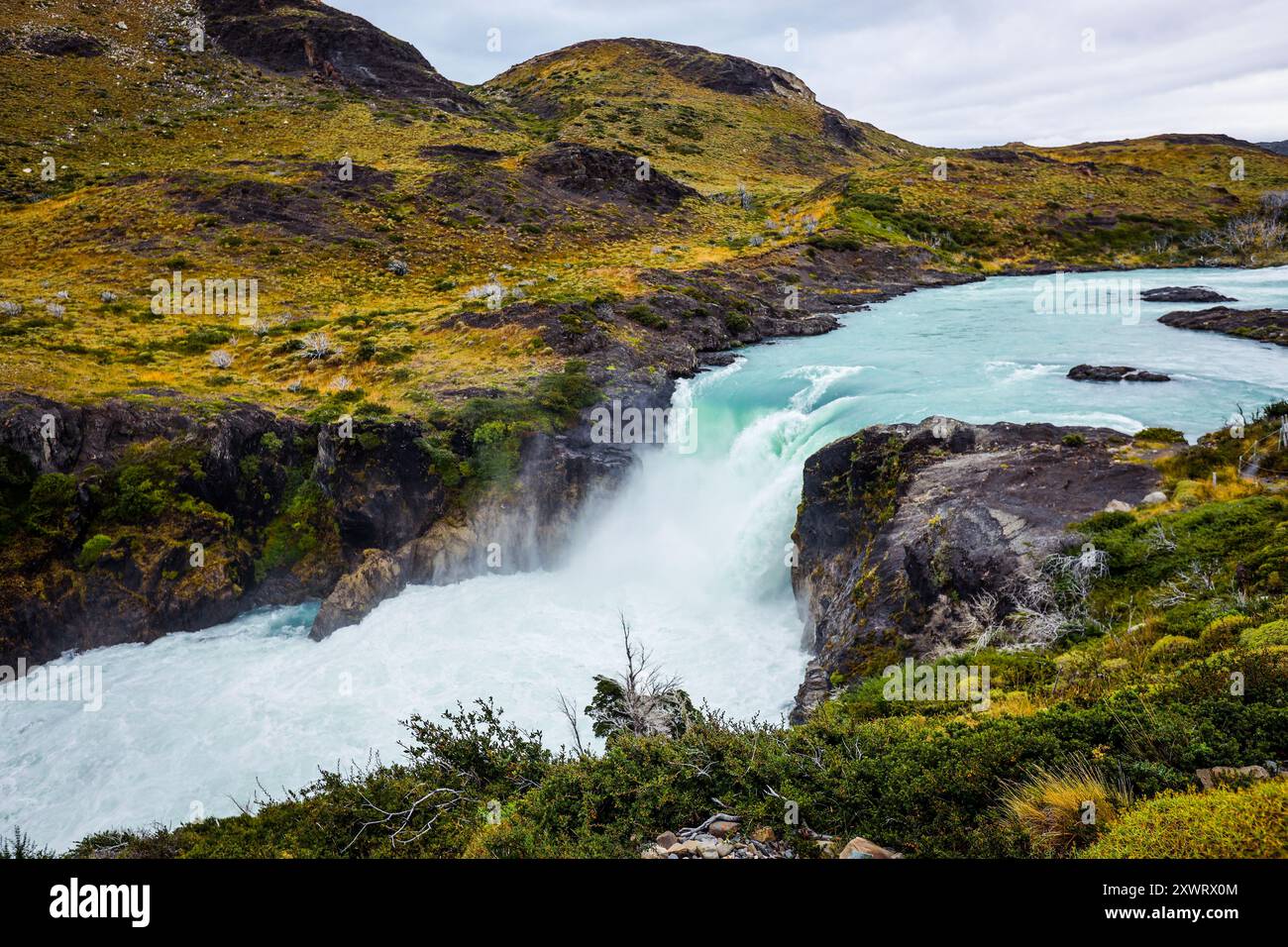 Aerial View to the Salto Grande waterfall on the Paine River in the ...