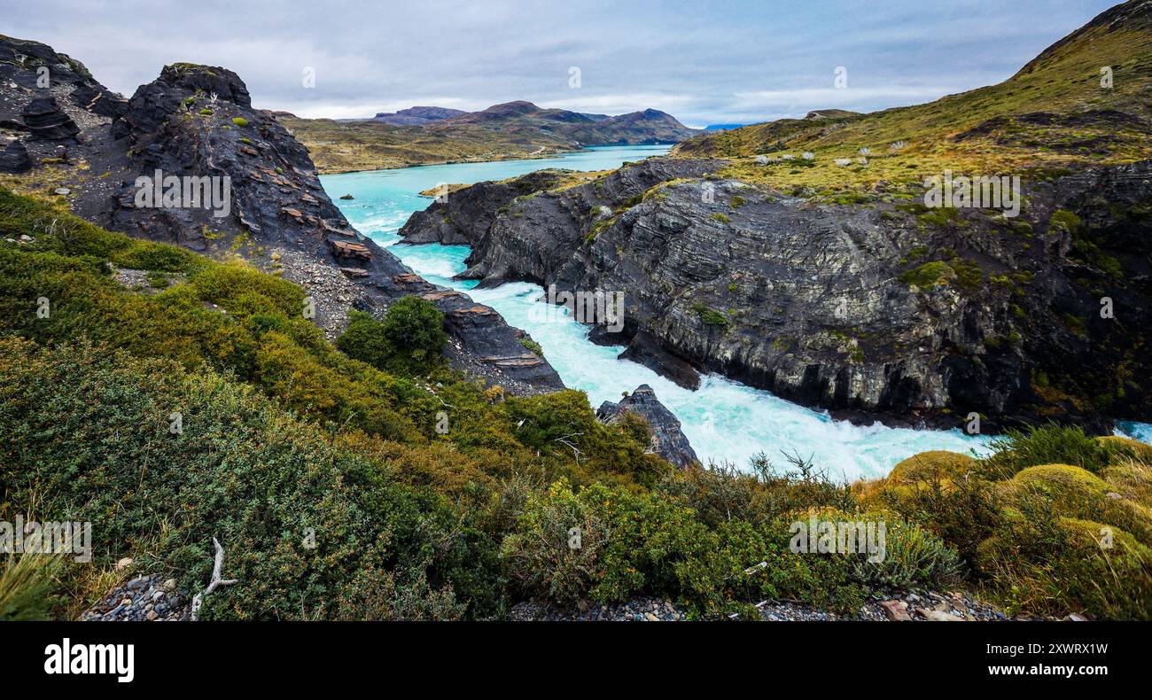 Aerial View to the Salto Grande waterfall on the Paine River in the ...