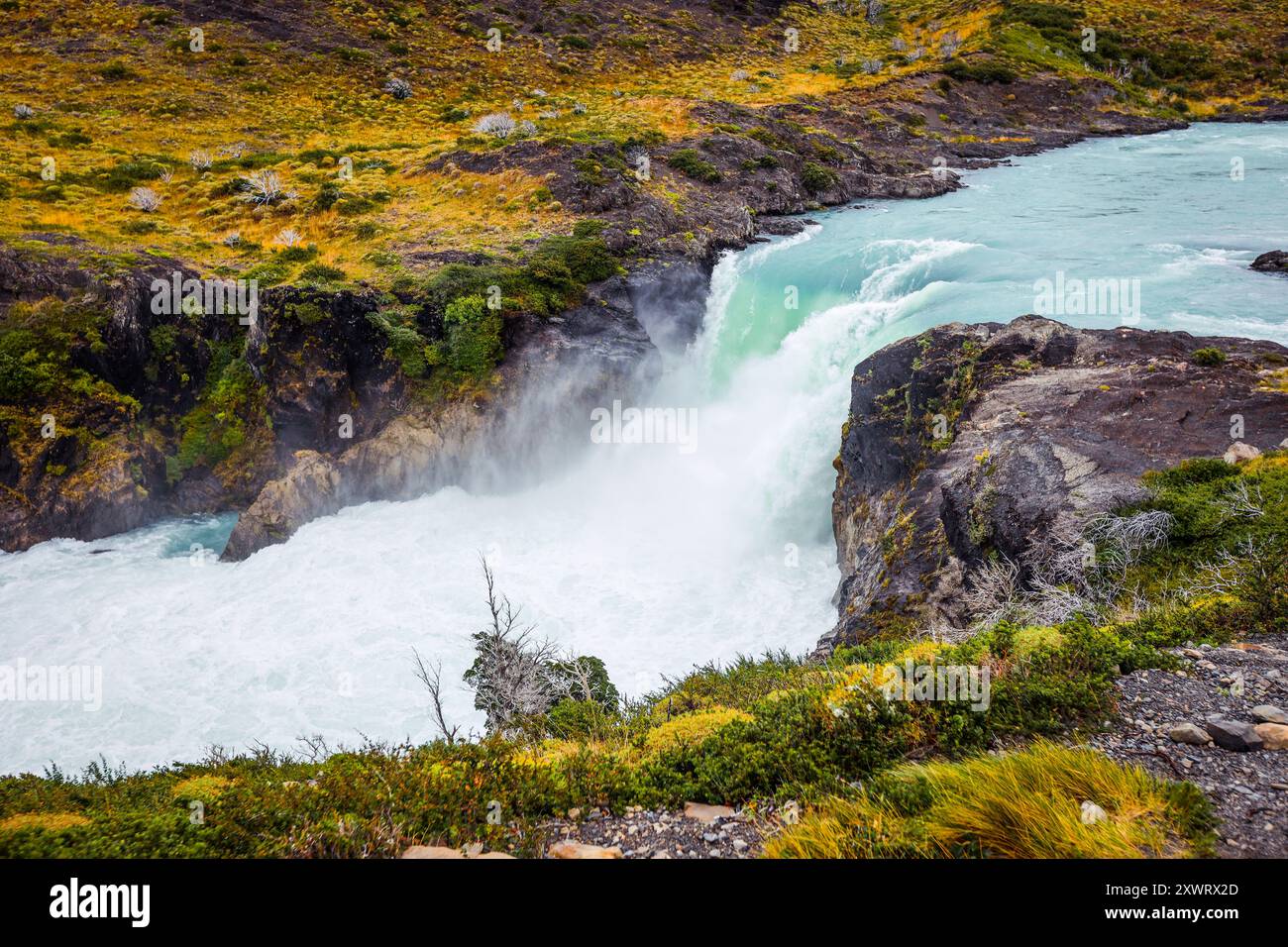 Aerial View to the Salto Grande waterfall on the Paine River in the ...