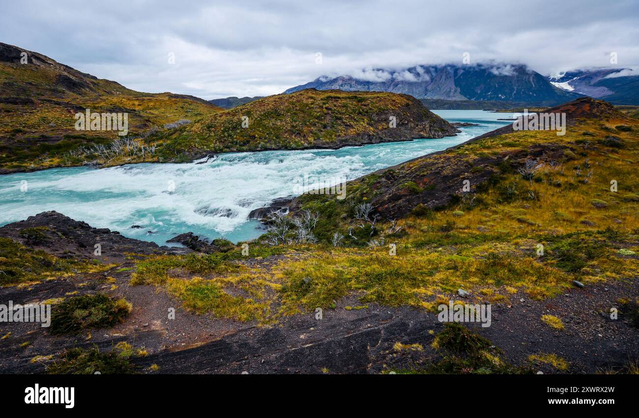 Aerial View to the Salto Grande waterfall on the Paine River in the ...