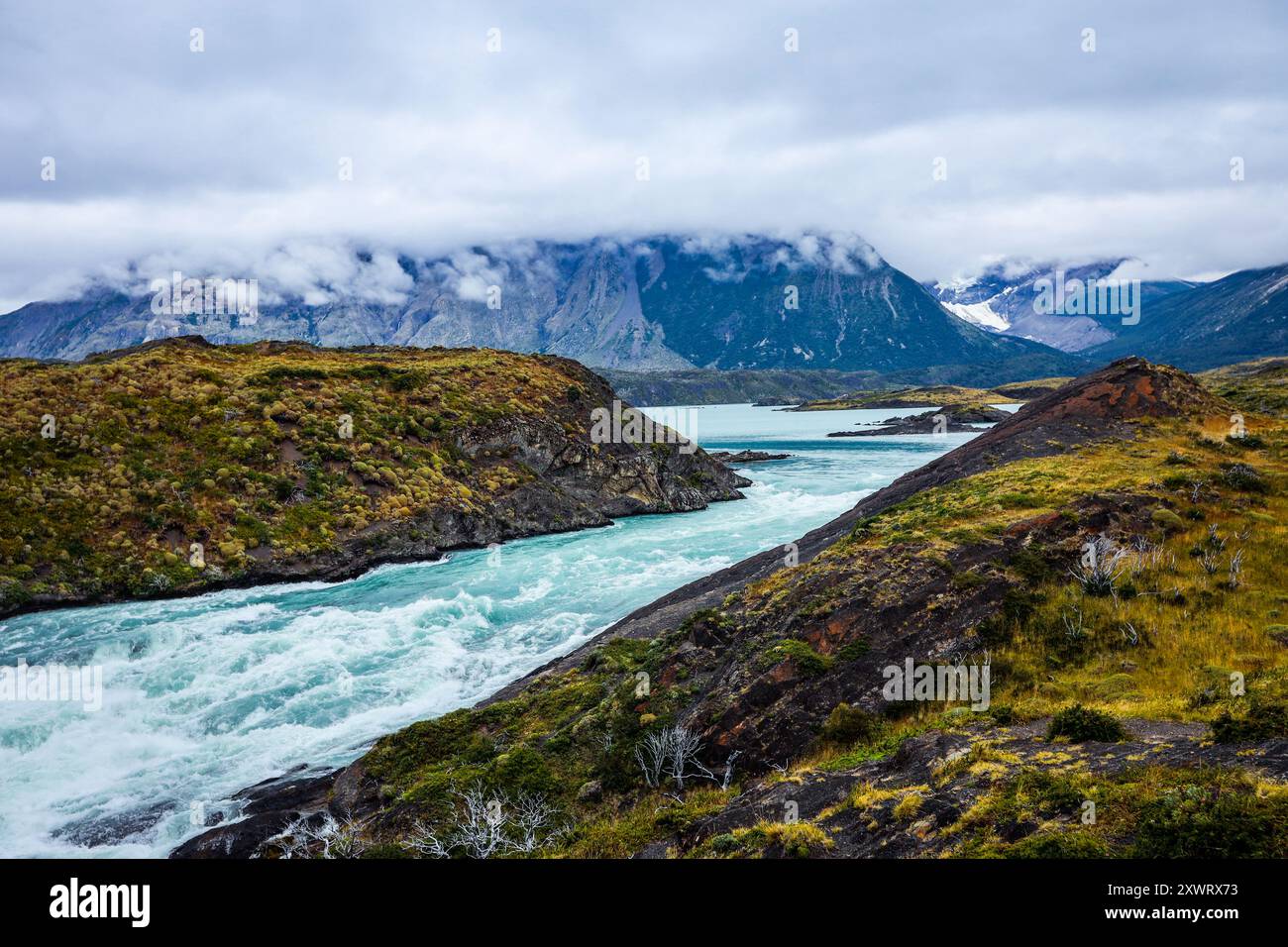 Aerial View to the Salto Grande waterfall on the Paine River in the ...