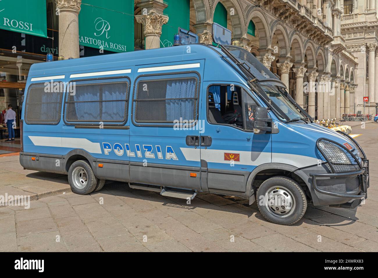 Milan, Italy - June 15, 2019: Italian Police Blue Van Polizia Sign With ...