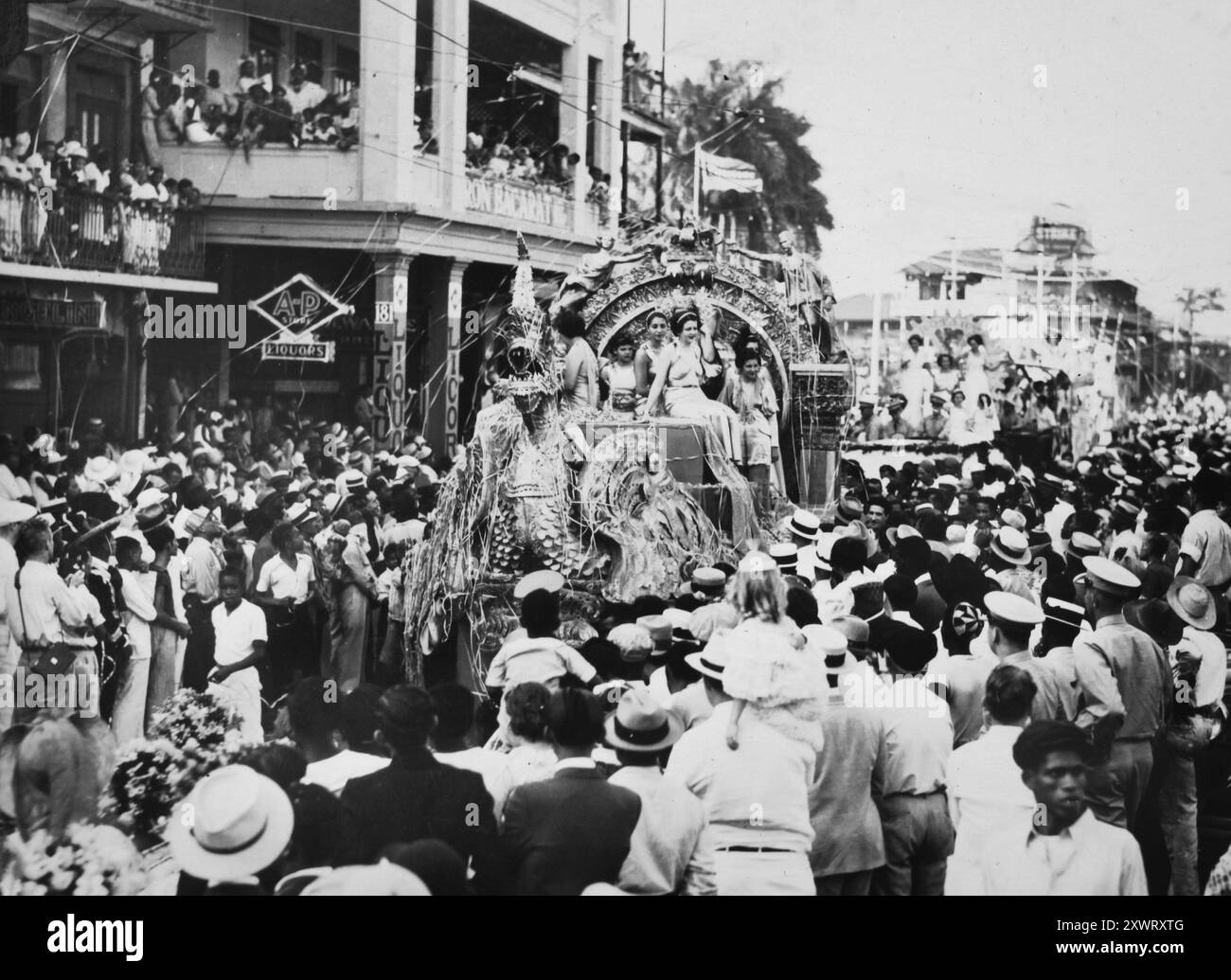 A carnival float makes its way down the main street in Panama City ...
