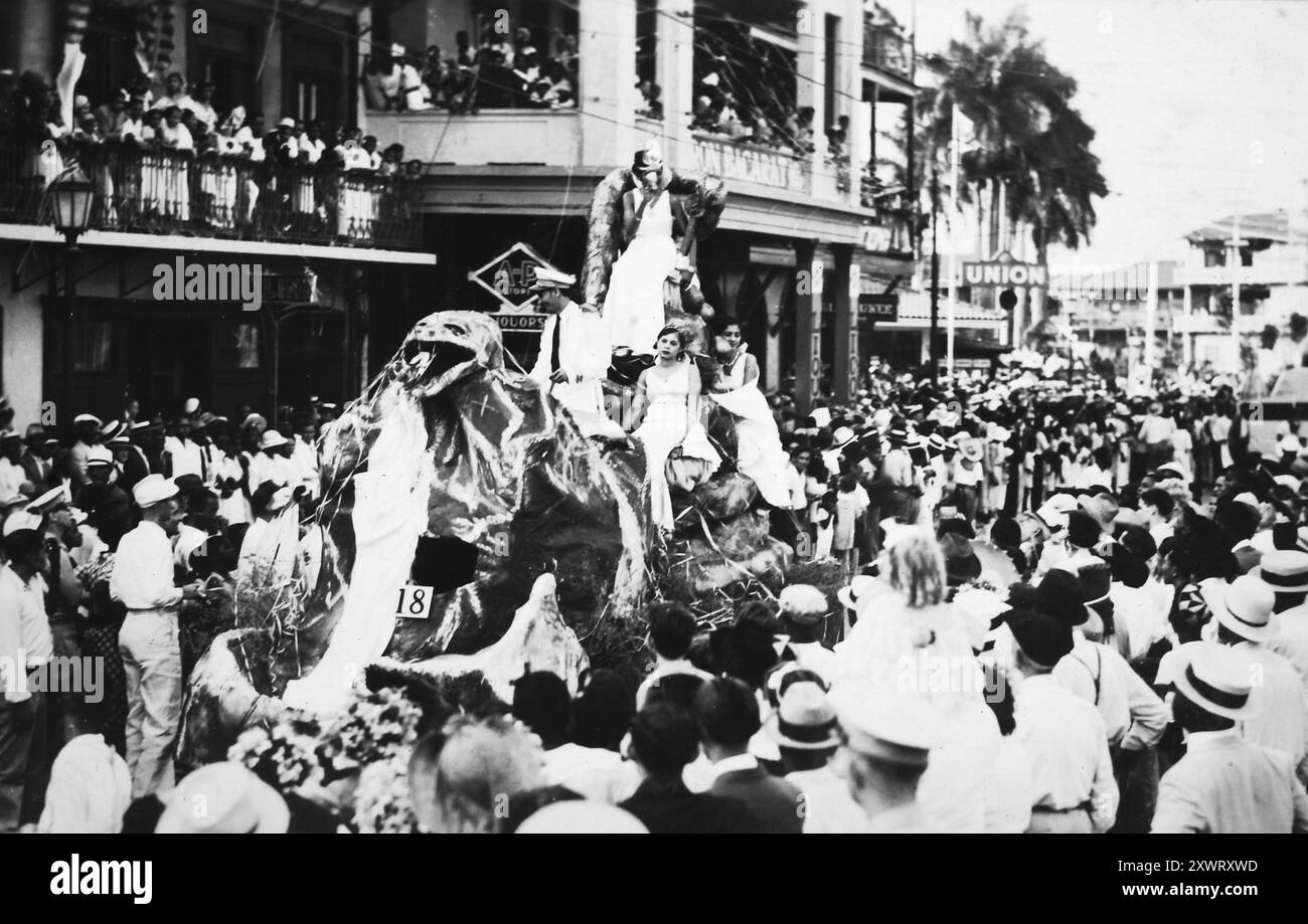 A carnival float makes its way down the main street in Panama City ...