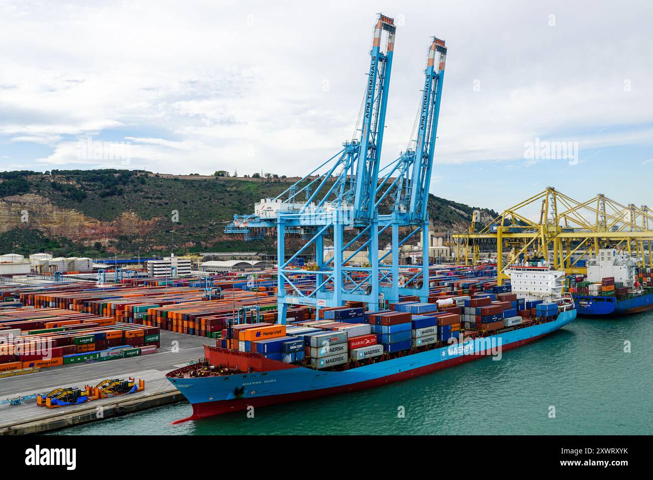 Barcelona, Spain- May 25, 2024: large loaded container cargo ships ...