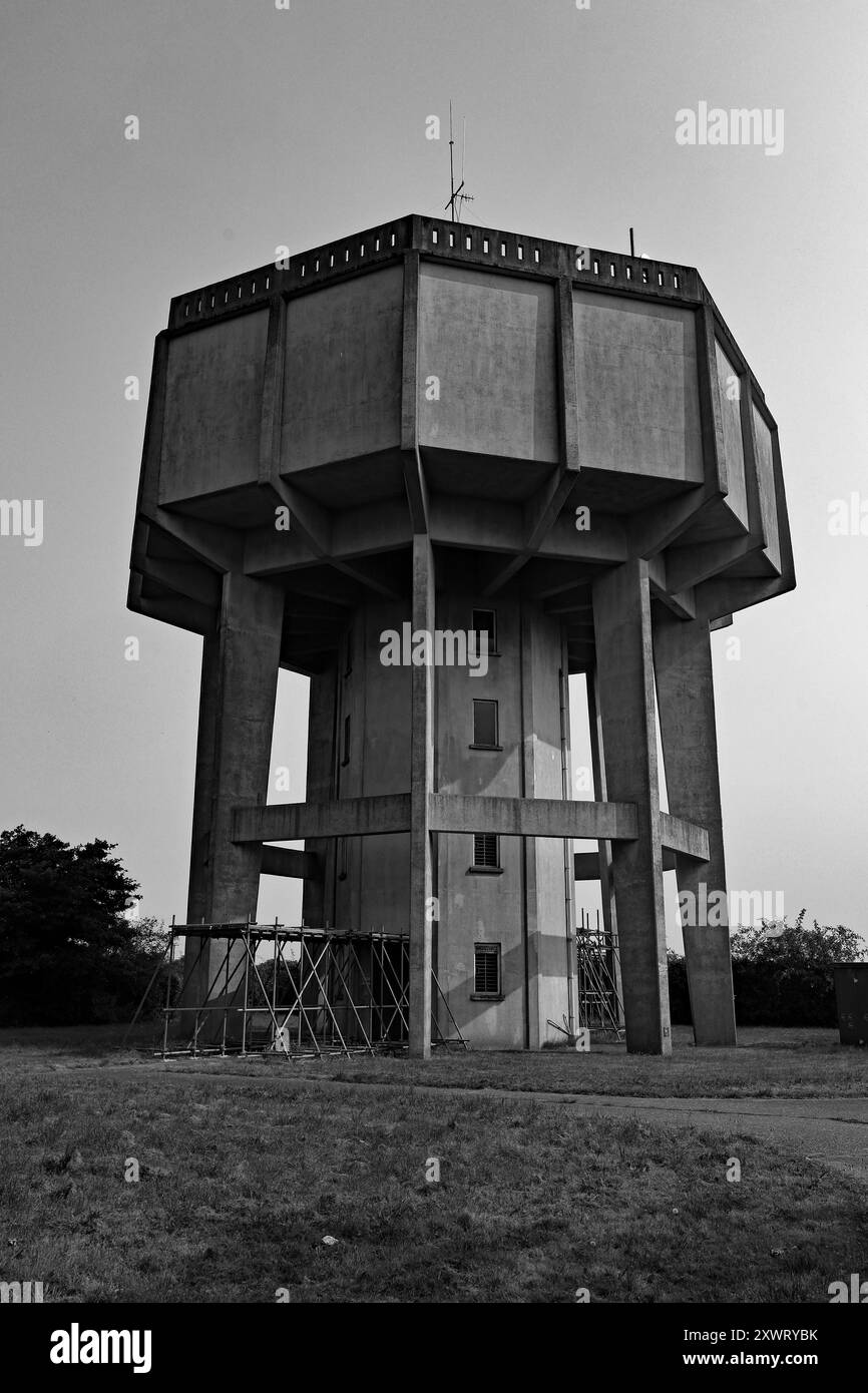 A monochrome image of the Gosbeck concrete water tower that stands in ...