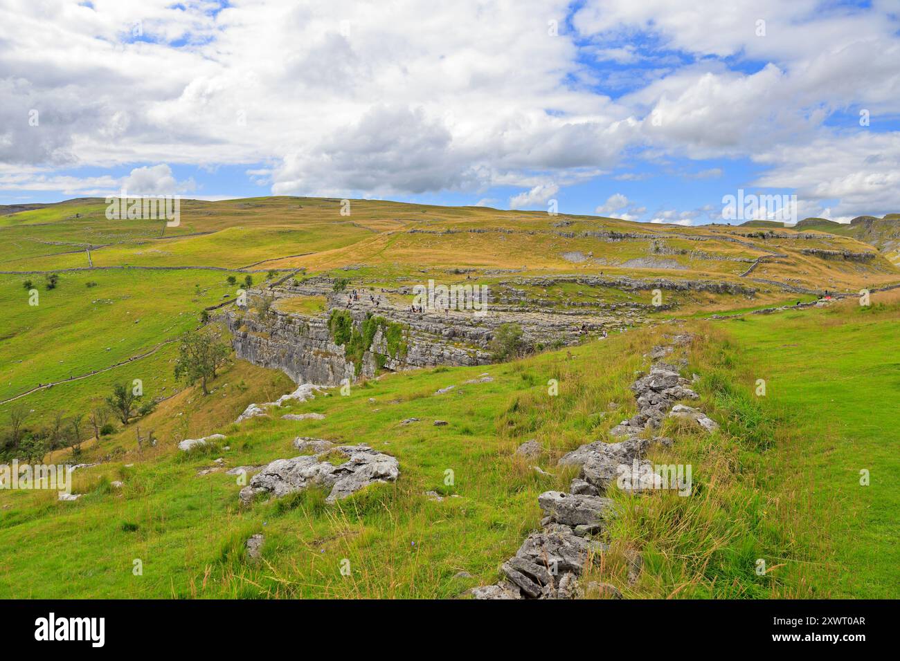 Walkers above Malham Cove on the Limestone Pavement, Pennine Way ...