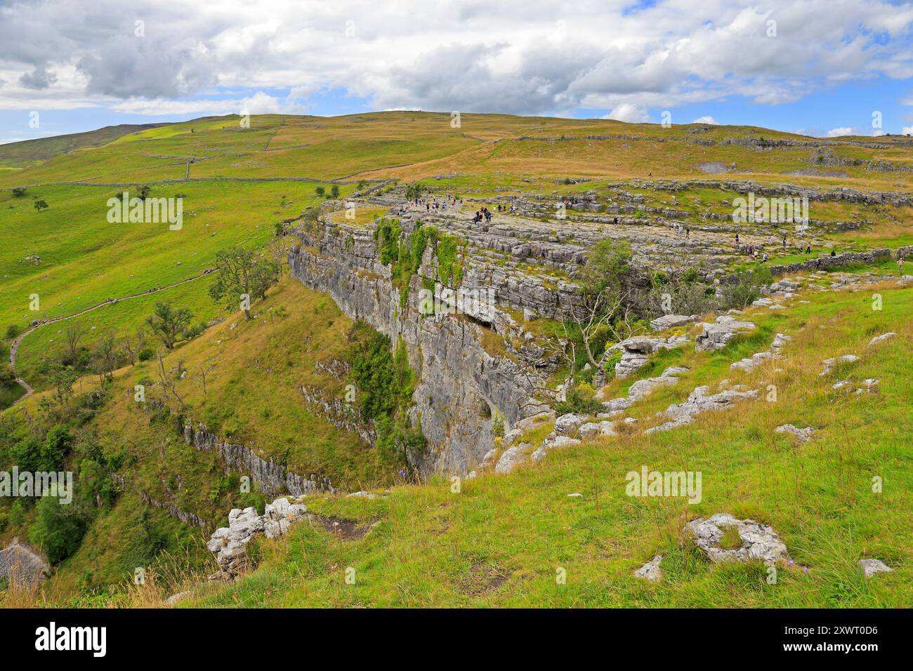 Walkers above Malham Cove on the Limestone Pavement, Pennine Way ...