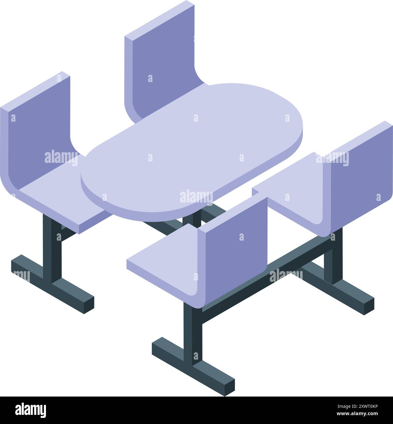 Modern oval table with four chairs set for a food court or canteen ...