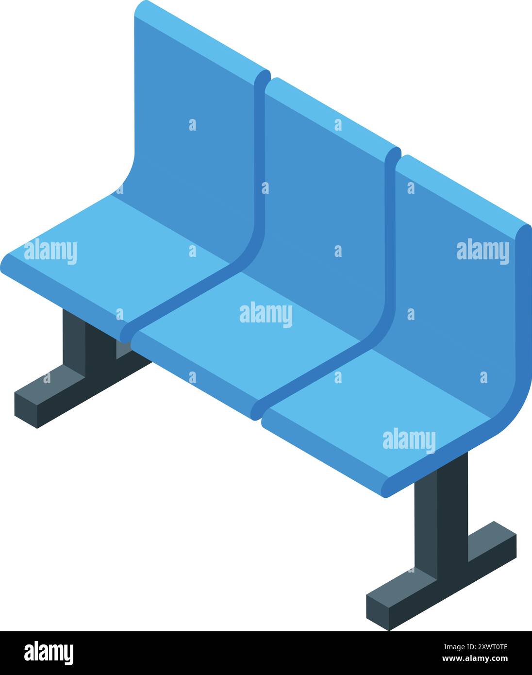 Blue waiting room seats with black metal legs, isometric illustration ...