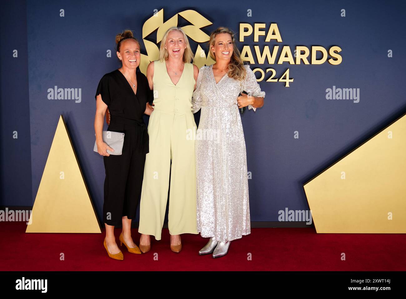 Rachel Brown-Finnis (right) arrives for the 2024 PFA Awards at the Opera House Manchester ...