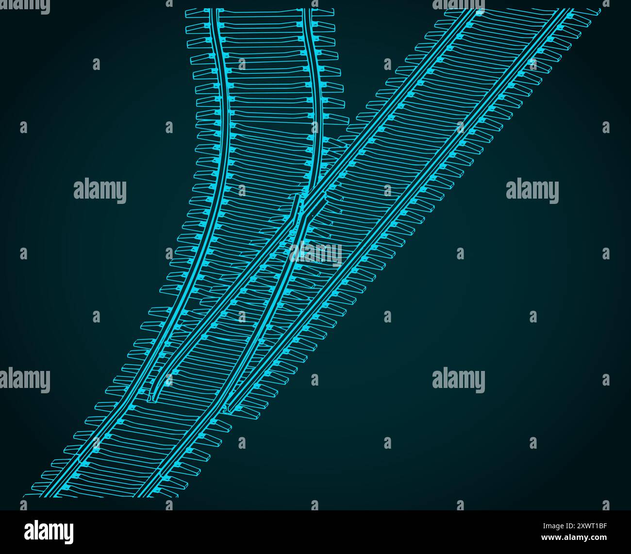 Stylized vector illustration of a fork in the railway tracks Stock ...
