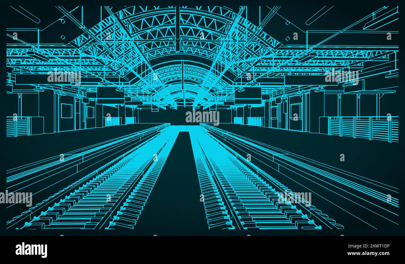 Stylized vector illustration of a railway station Stock Vector Image ...
