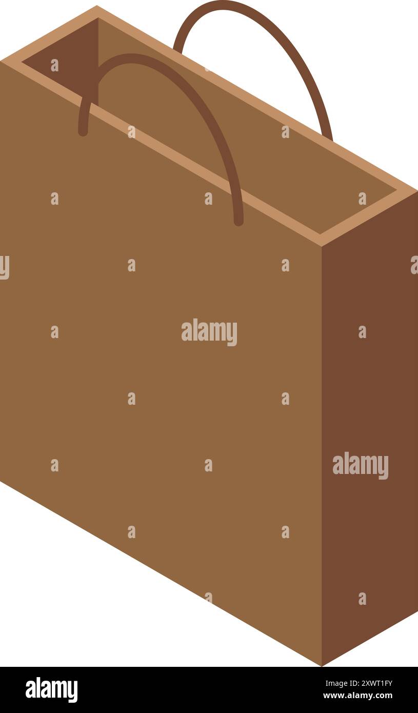 Simple brown paper bag standing upright with handles, in an isometric ...