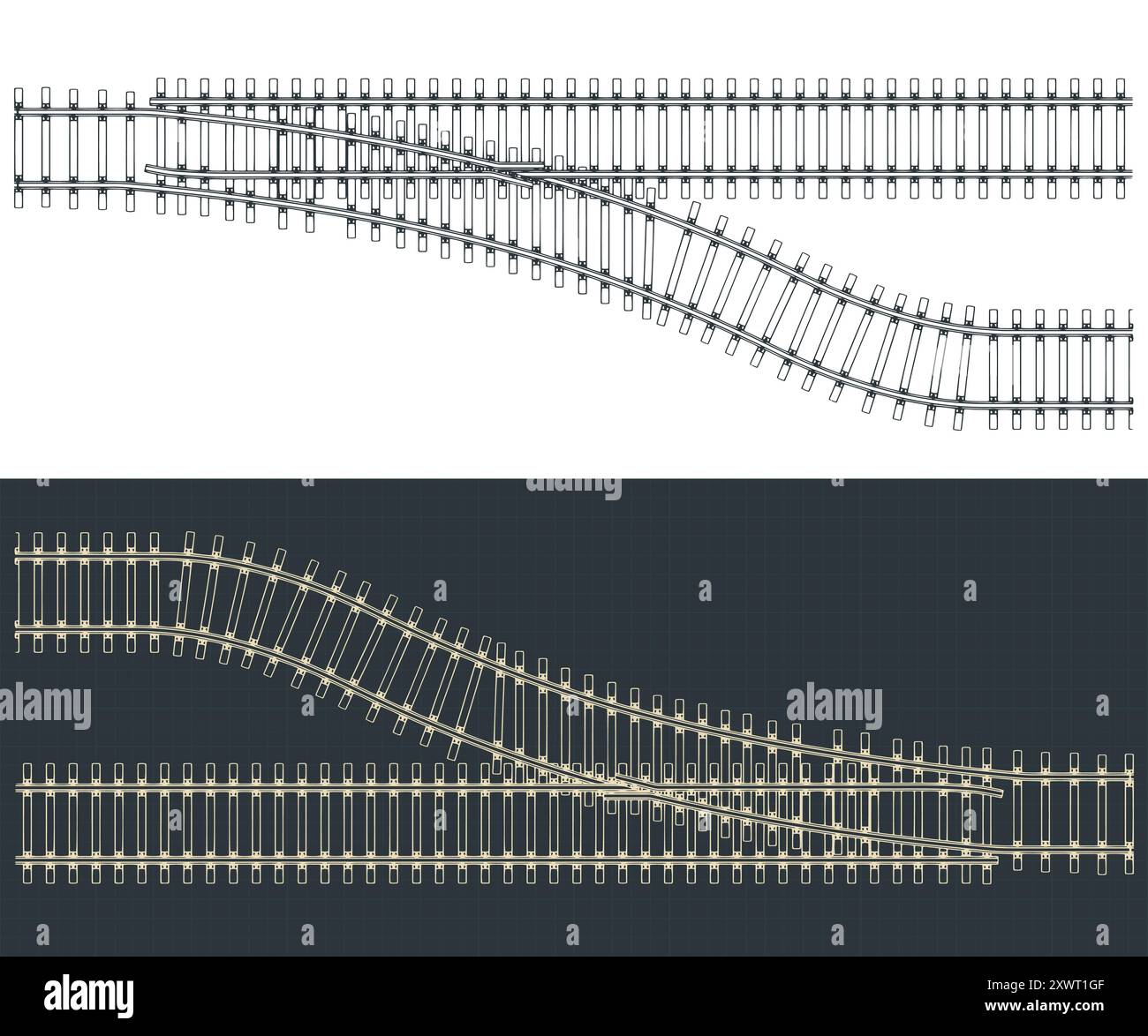 Stylized vector illustrations of blueprints of a railway junction Stock ...