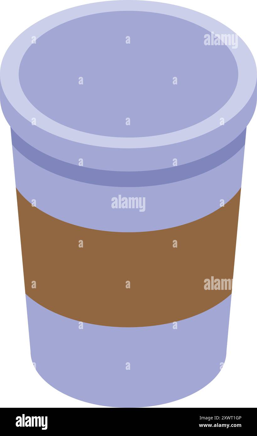 Simple blue paper coffee cup standing with brown holder in isometric ...