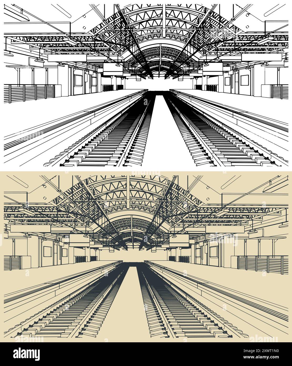 Stylized vector illustrations of a railway station Stock Vector Image ...