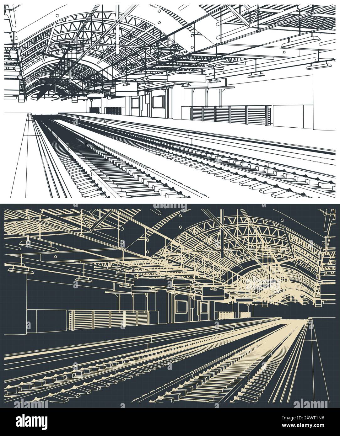 Stylized vector illustrations of train station sketches Stock Vector ...
