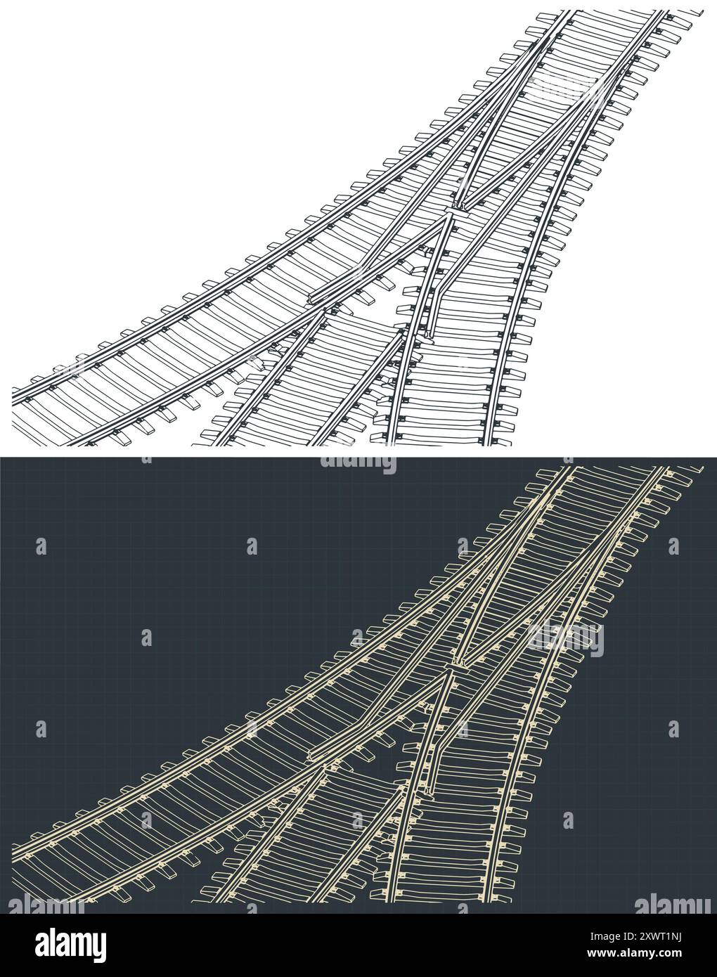 Stylized vector illustrations of isometric technical drawings of a fork ...