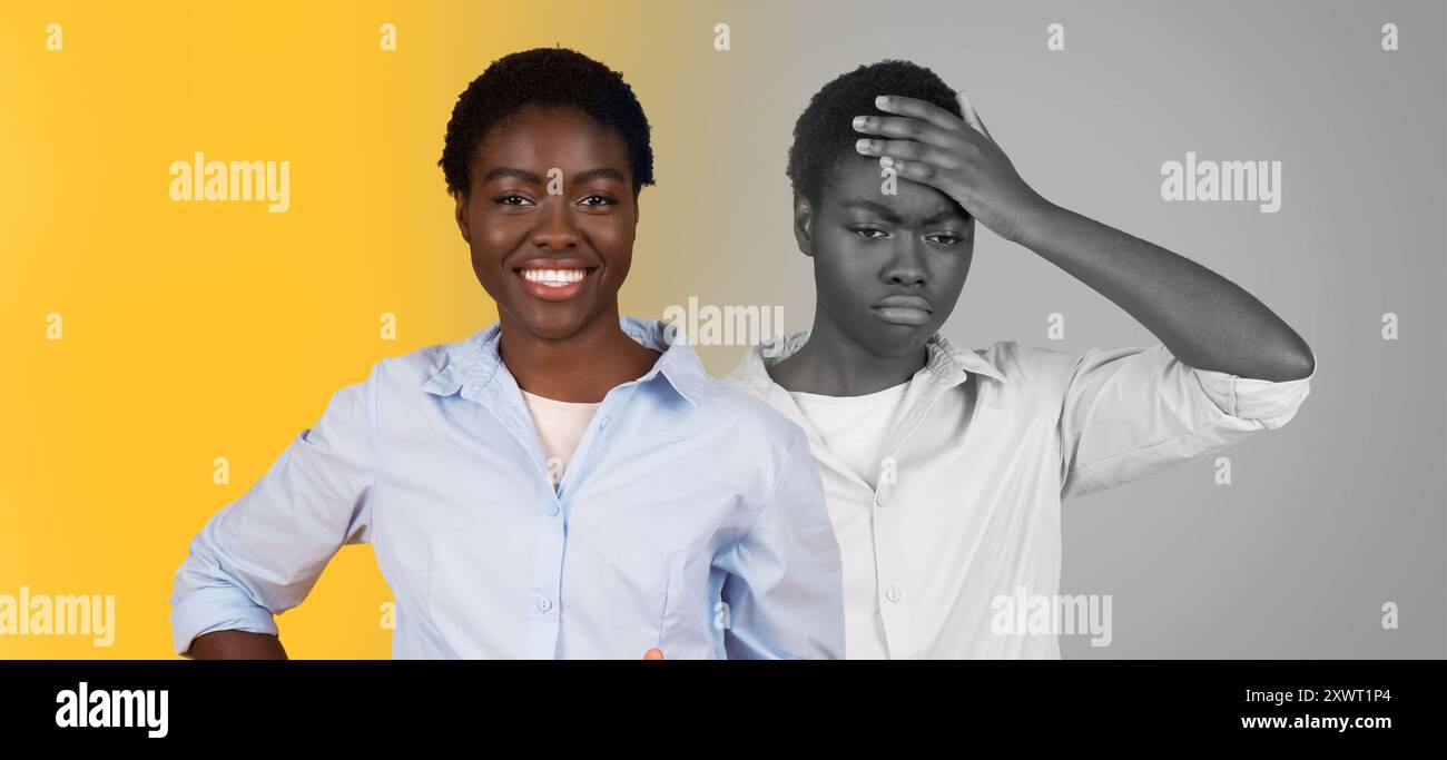 Dual Expression Portrait Capturing Joyful and Somber Emotions Stock ... Dual Expression Portrait Capturing Joyful and Somber Emotions Stock ...