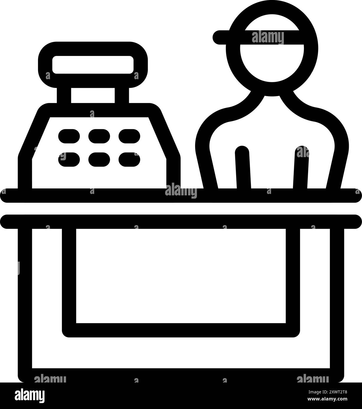 Line art icon of a cashier working behind a cash register Stock Vector ...